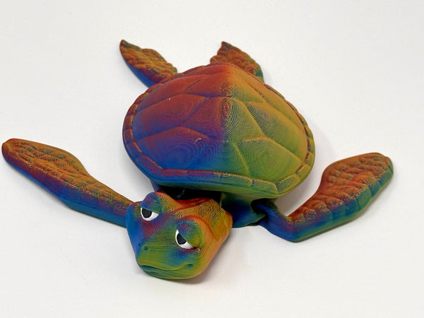 3D Printed Articulated Sea Turtle Multi-Color Print Cute Colorful Fidg ...